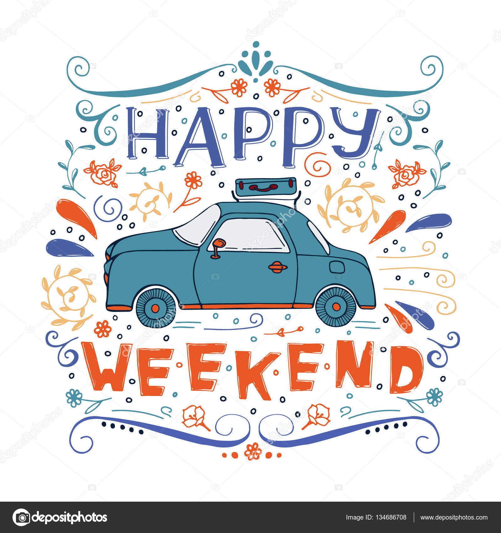 Happy weekend car | Happy weekend lettering and car — Stock Vector ...