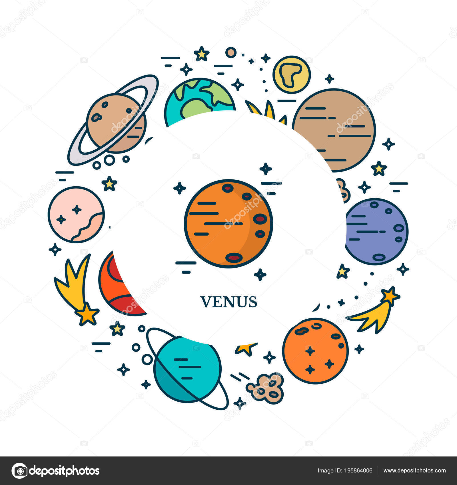 Planets Solar System in linear style. Stock Vector Image by ...