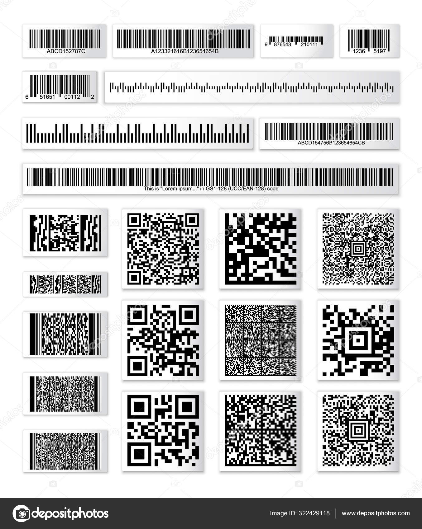Barcode and QR Code Collection with a Random Set of Characters Stock ...