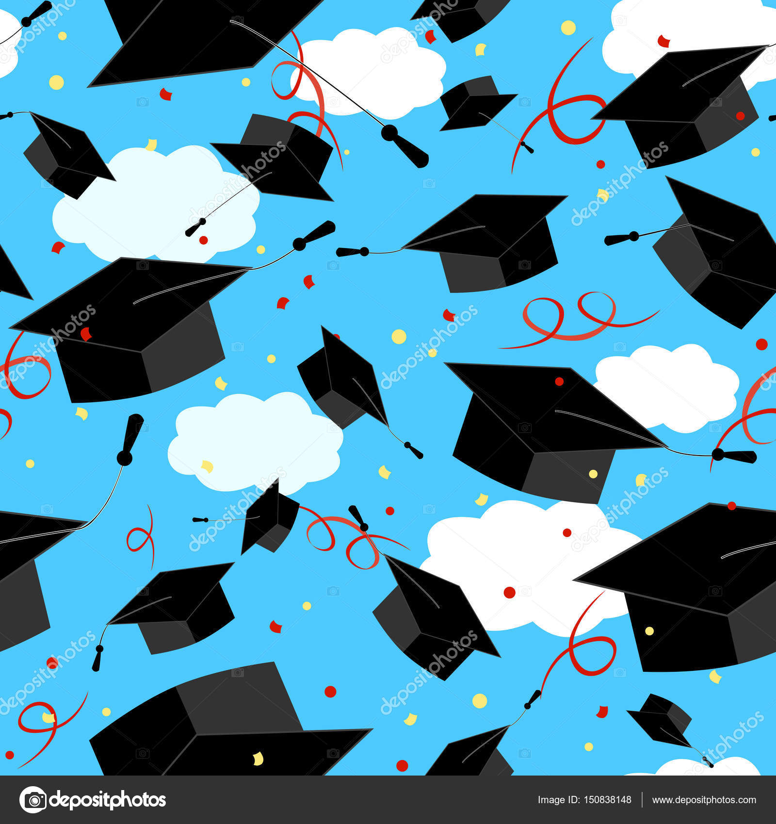 Graduation Caps in the Air. Graduate Background. Stock Vector by ...