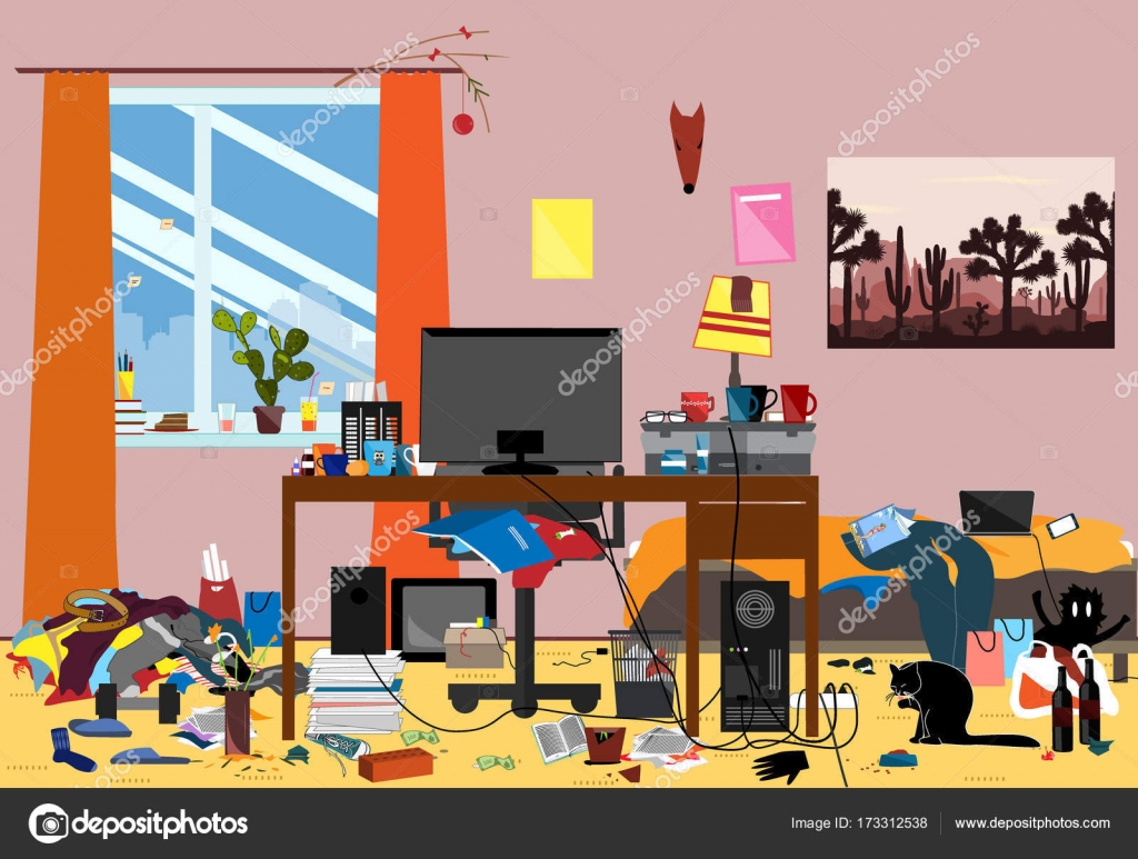 Illustration of a Disorganized Room Littered With Pieces of Trash. Room ...