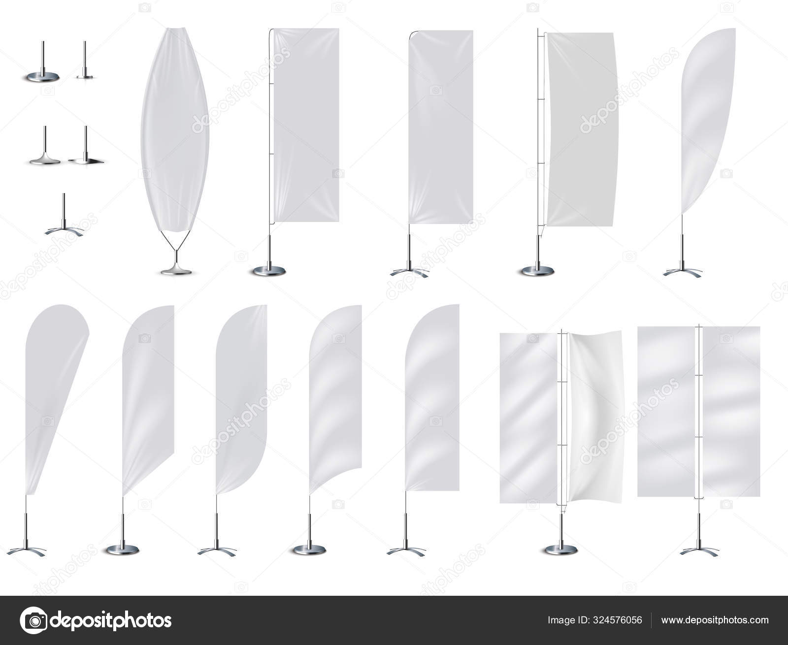 Realistic banner flag 3d mockup on white backdrop. Stock Vector Image ...