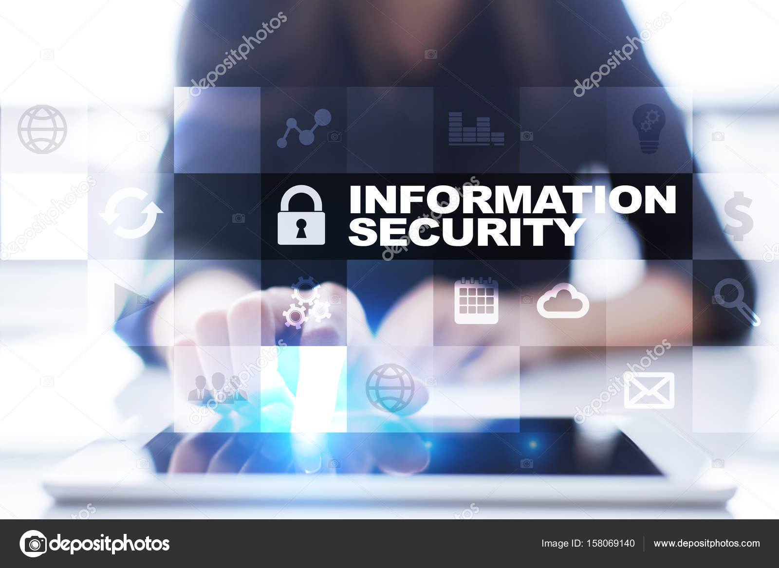 Information security and data protection concept on the virtual screen ...