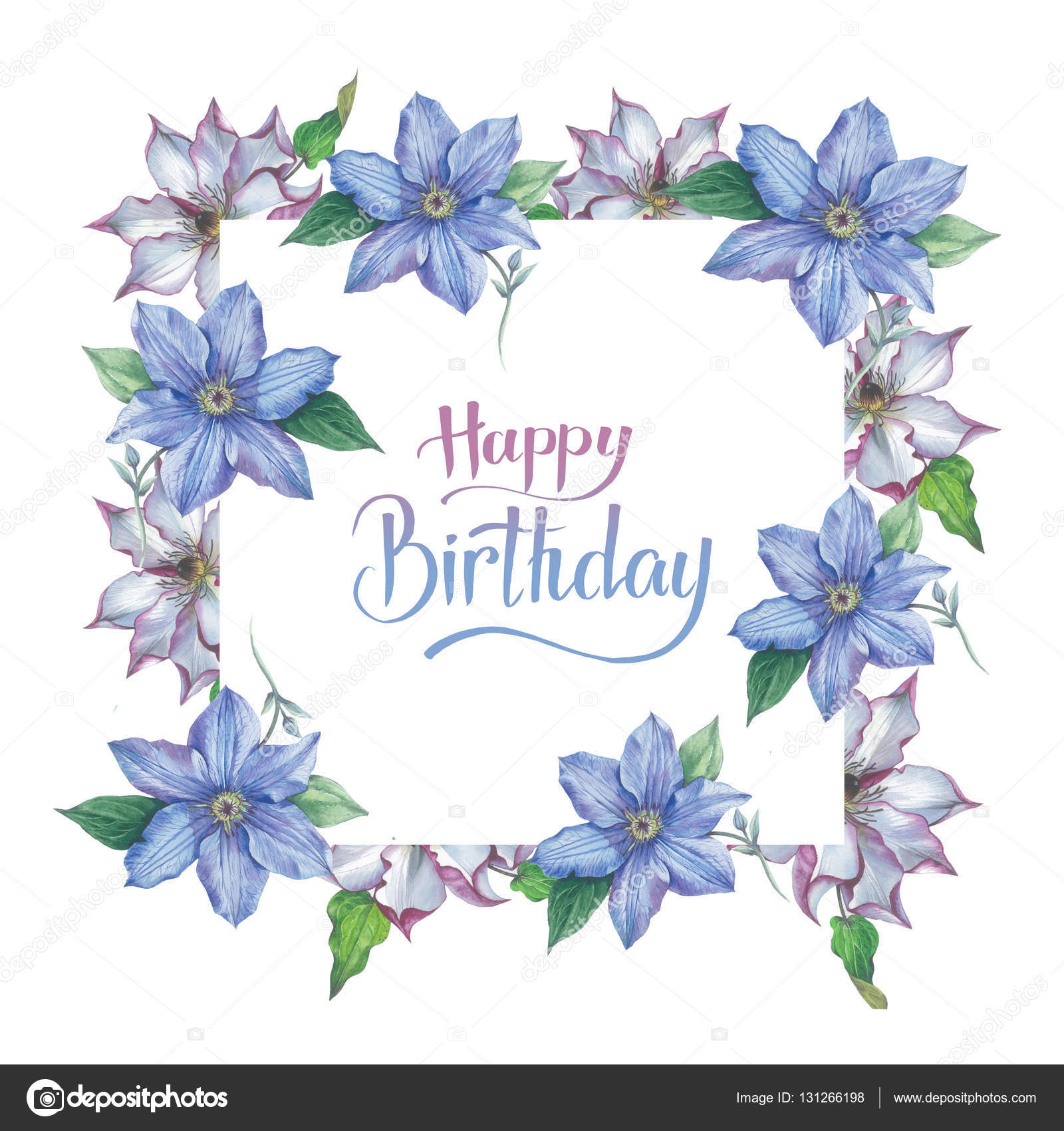 Wildflower clematis flower frame in a watercolor style isolated. Stock ...