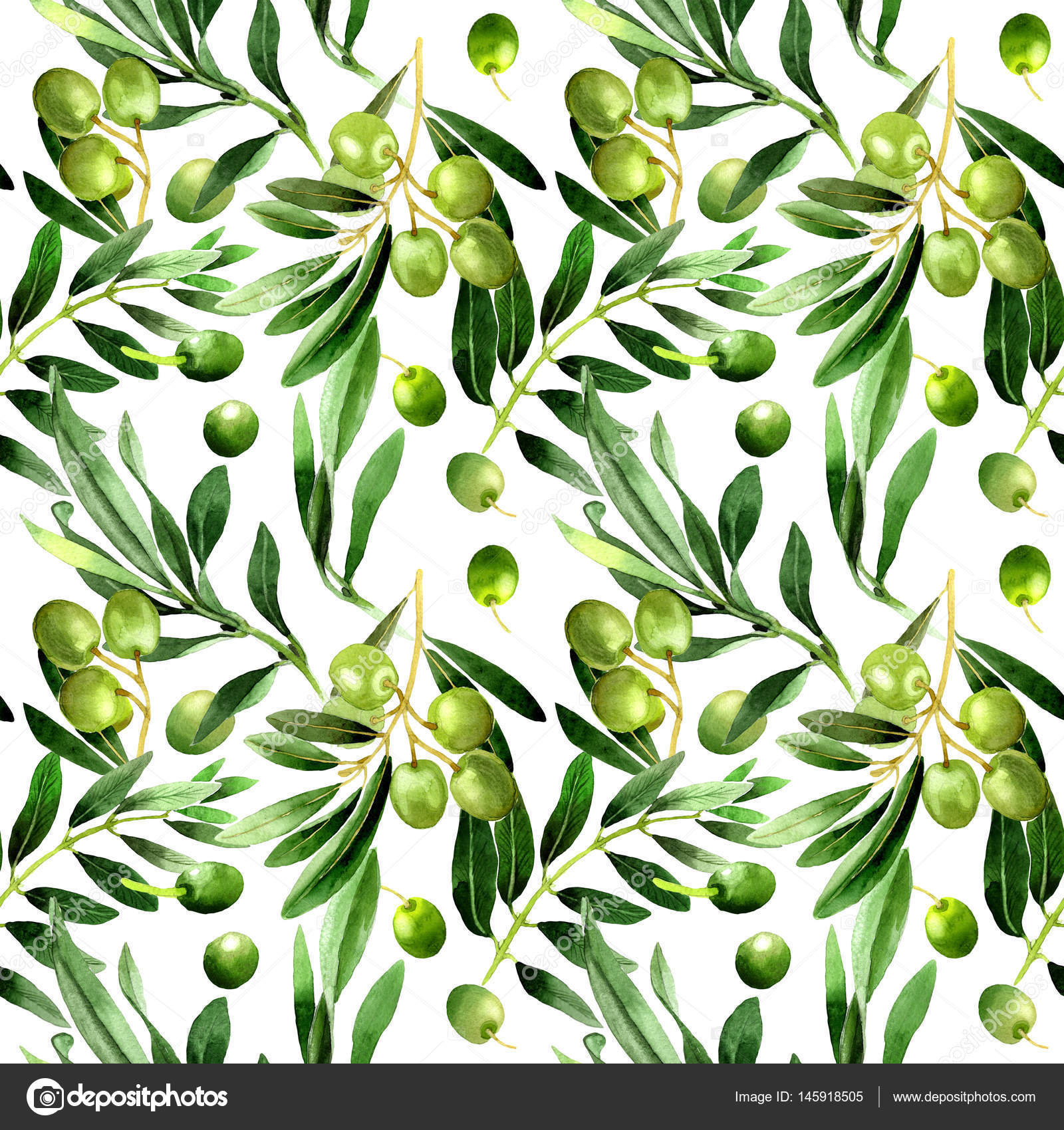 Olive tree pattern in a watercolor style isolated. Stock Illustration ...