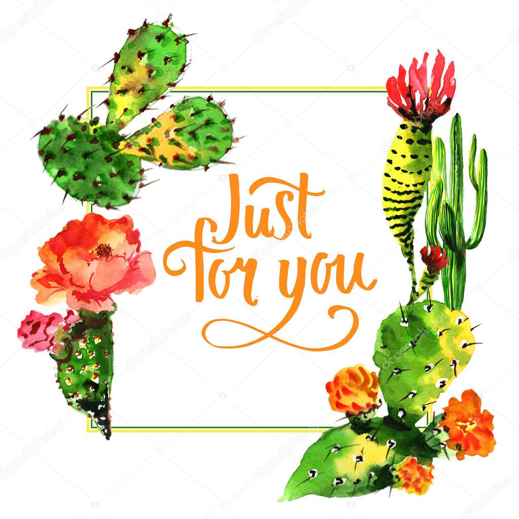 Tropical cactus tree frame in a watercolor style isolated. — Stock ...