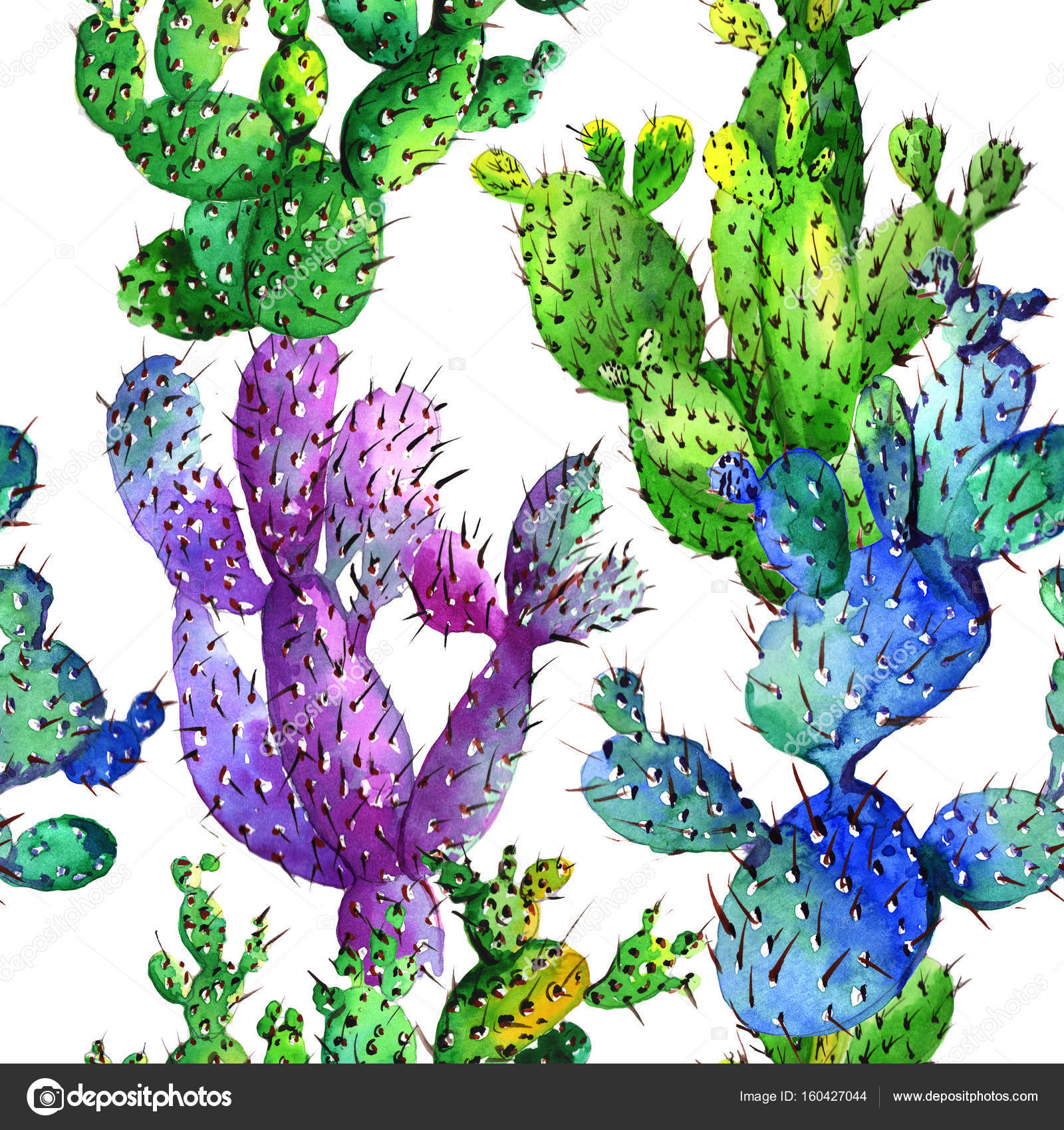 Wildflower cactus flower pattern in a watercolor style. — Stock Photo ...