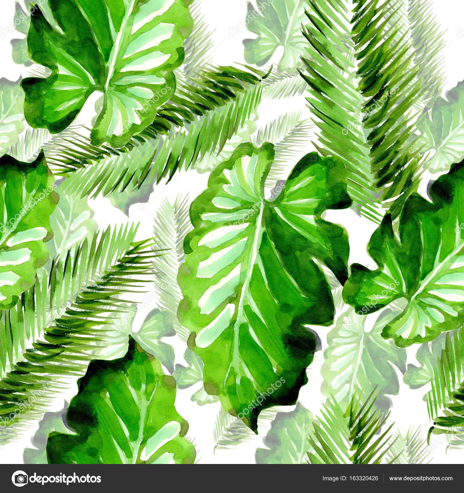 Tropical Hawaii leaves palm tree pattern in a watercolor style. Stock ...