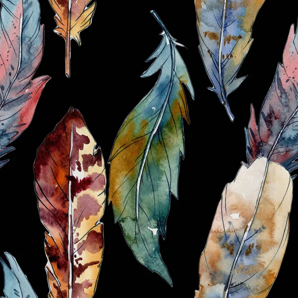 Colorful bird feather from wing isolated. Watercolor background ...