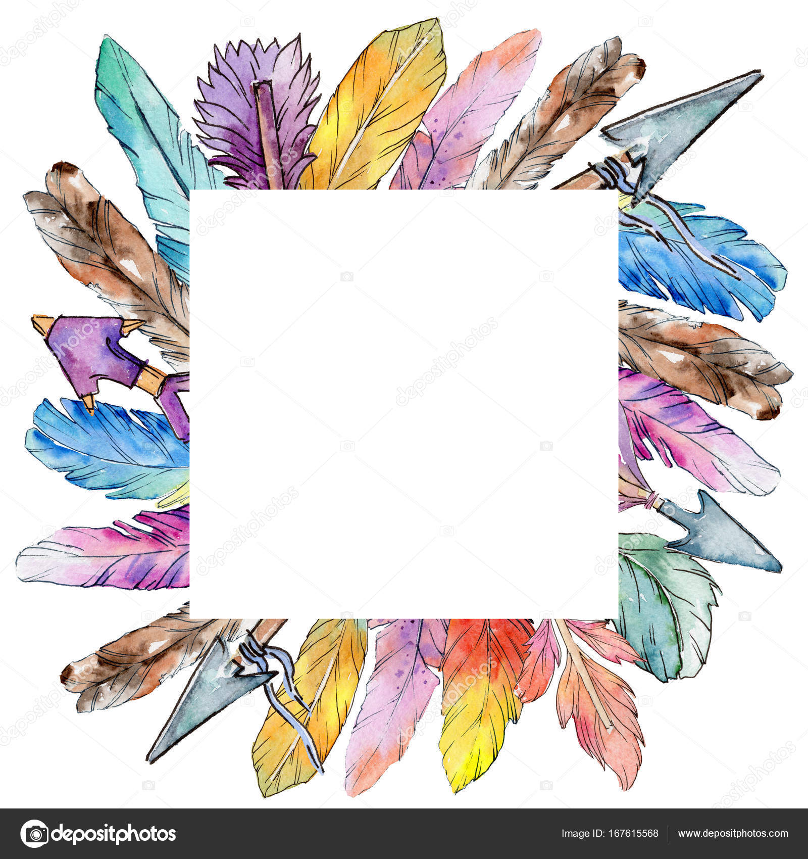 Watercolor bird feather frame from wing. Stock Photo by ©MyStocks 167615568