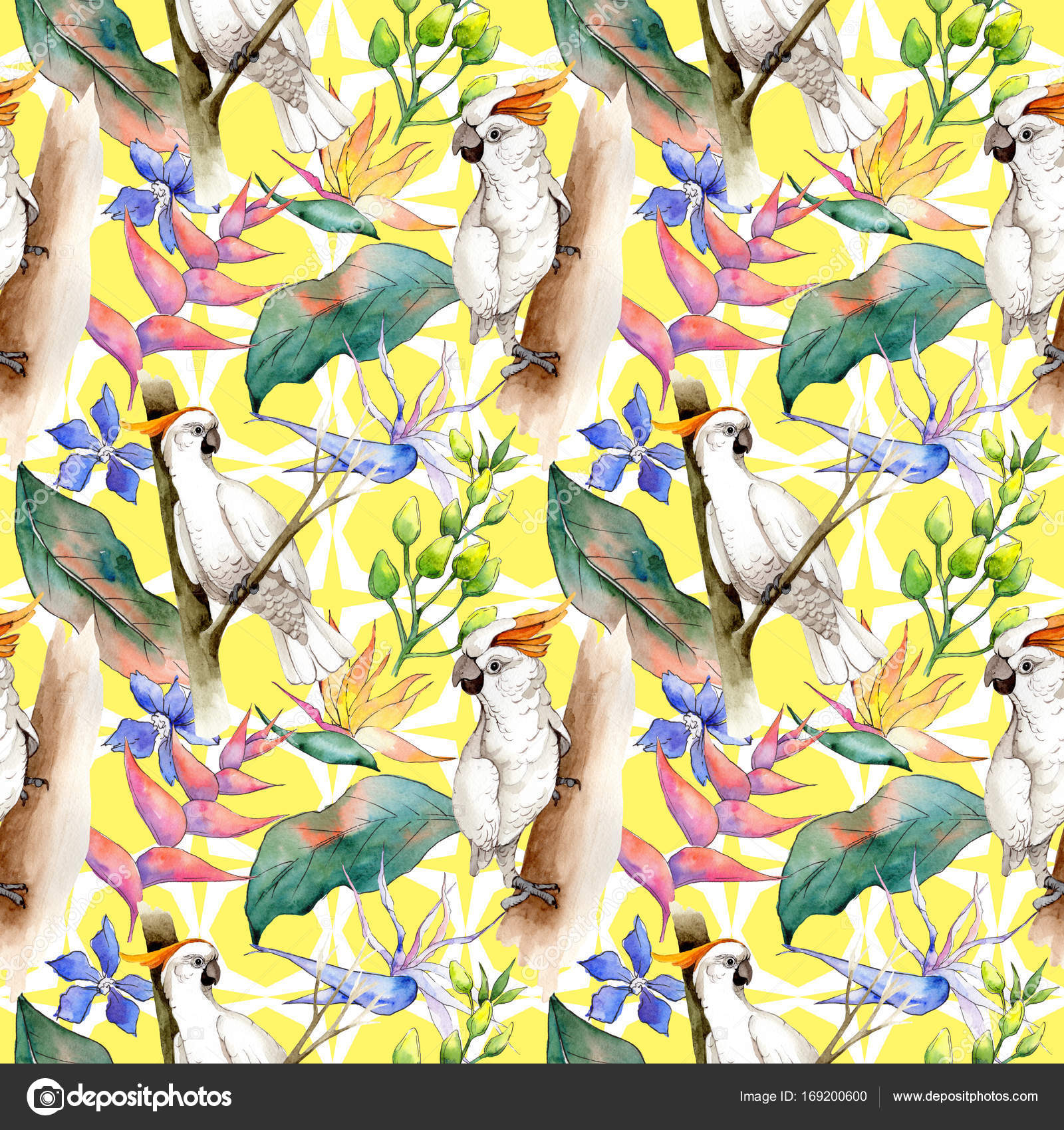 Tropical Hawaii leaves pattern in a watercolor style. Stock ...