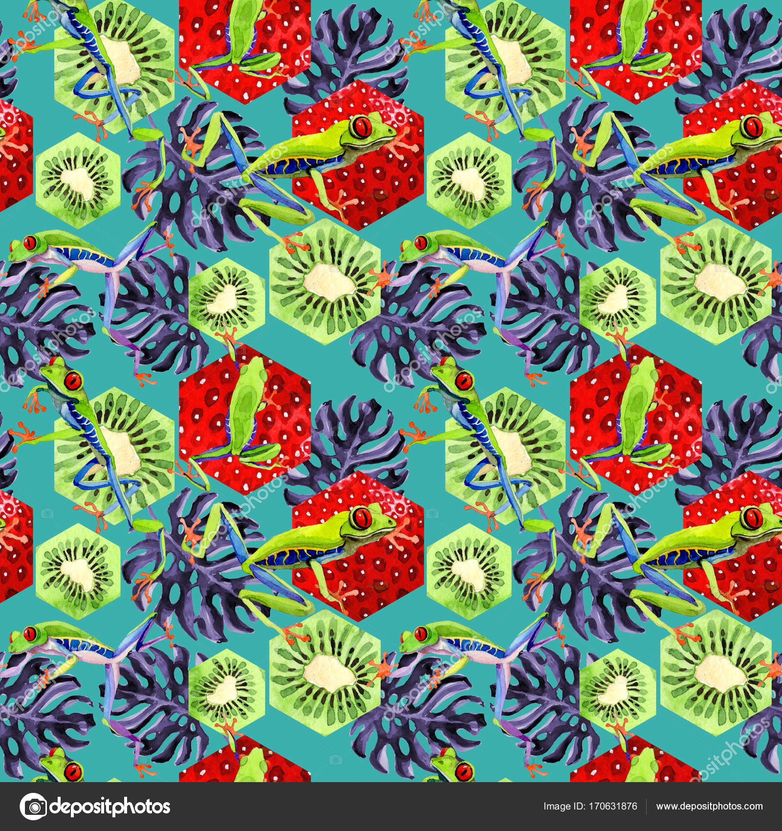 Exotic frog red-eyed pattern in a watercolor style. Stock Illustration ...