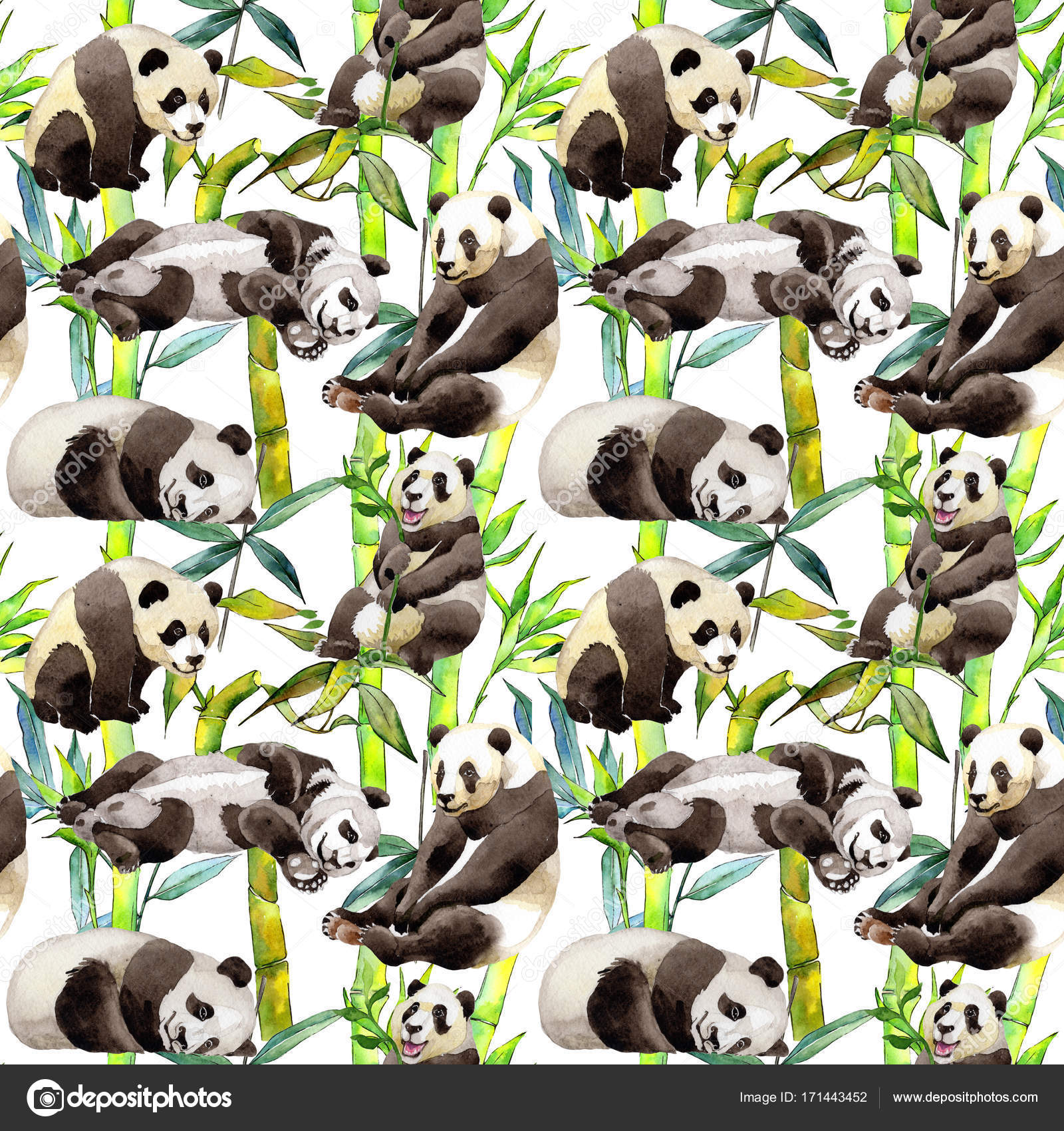 Tropical bamboo tree and panda pattern in a watercolor style. Stock ...