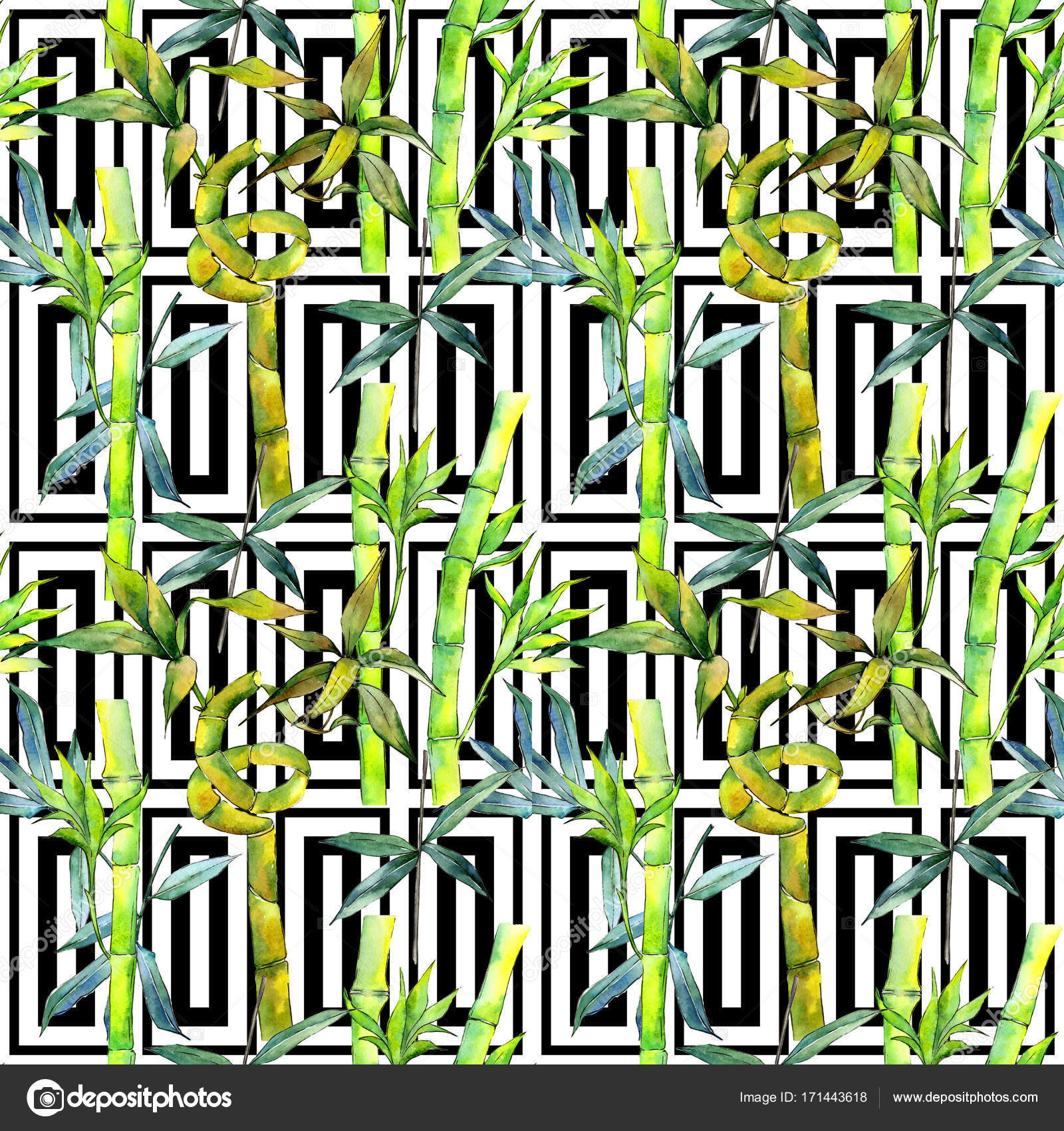 Tropical bamboo tree pattern in a watercolor style. Stock Illustration ...