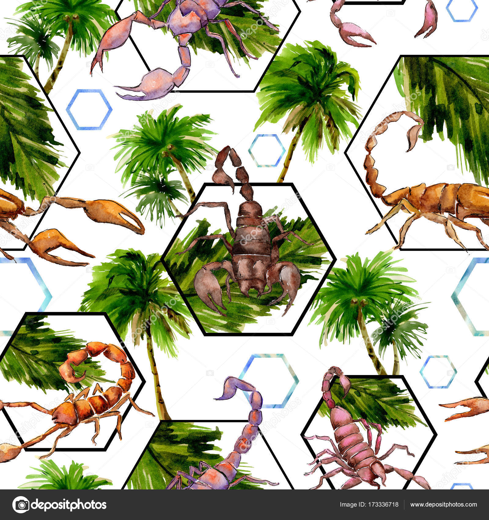 Exotic scorpion wild insect pattern in a watercolor style. Stock Photo ...