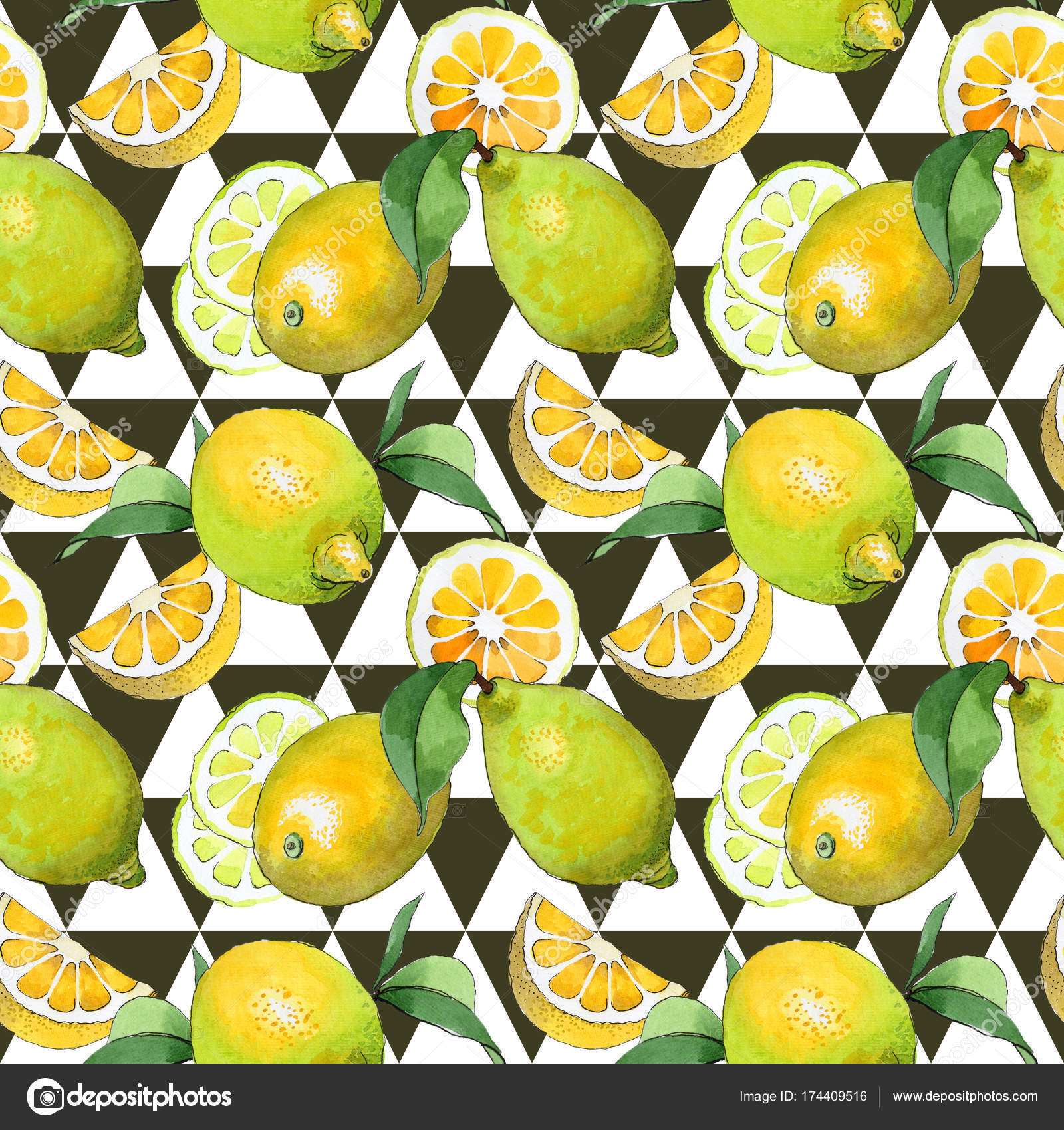 Exotic lemon wild fruit pattern in a watercolor style. Stock Photo by ...