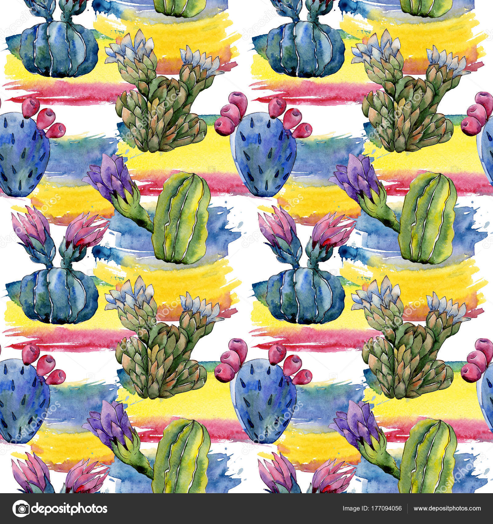 Wildflower cactus flower pattern in a watercolor style. Stock Photo by ...