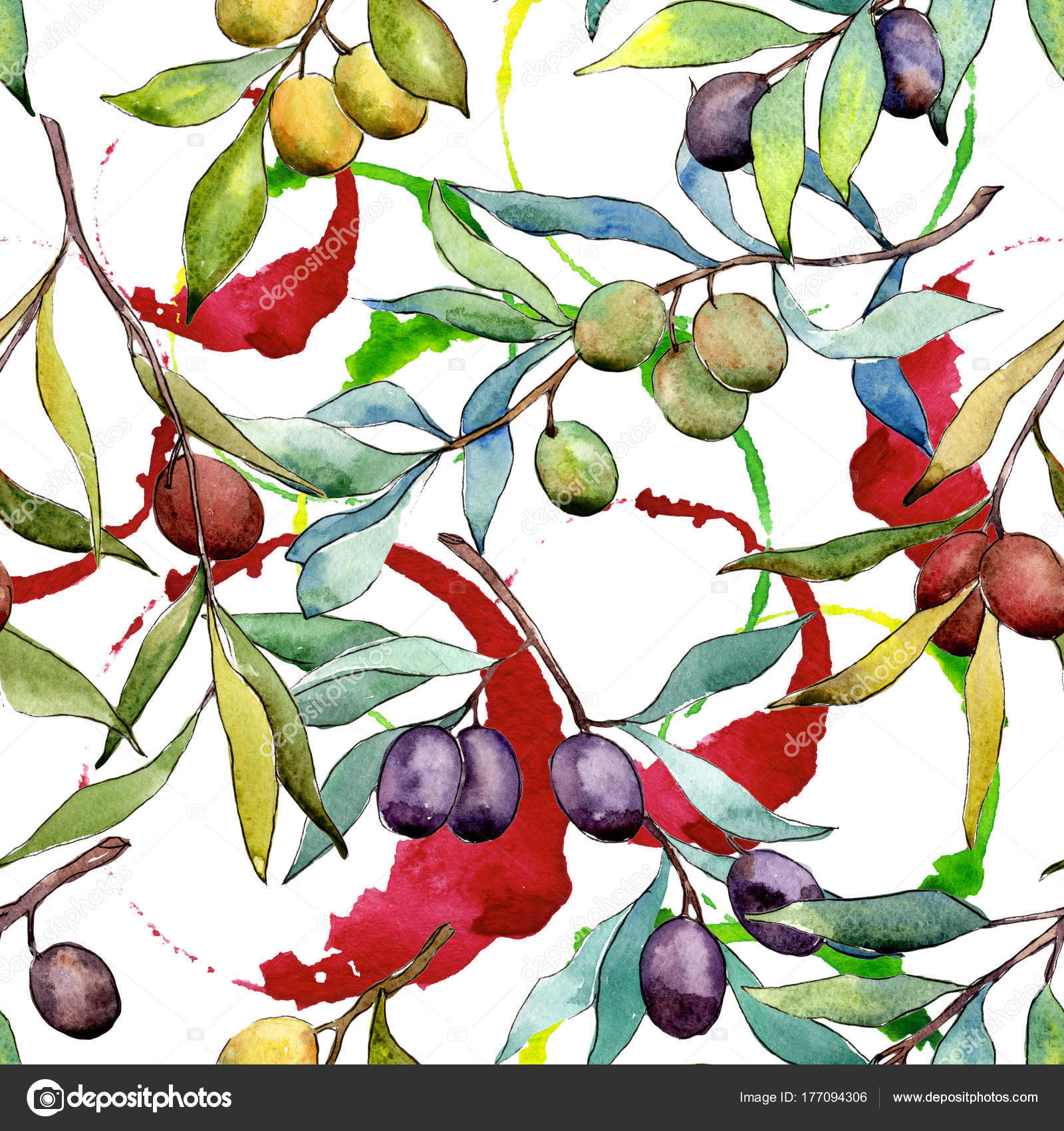 Olive tree pattern in a watercolor style. Stock Photo by ©MyStocks ...