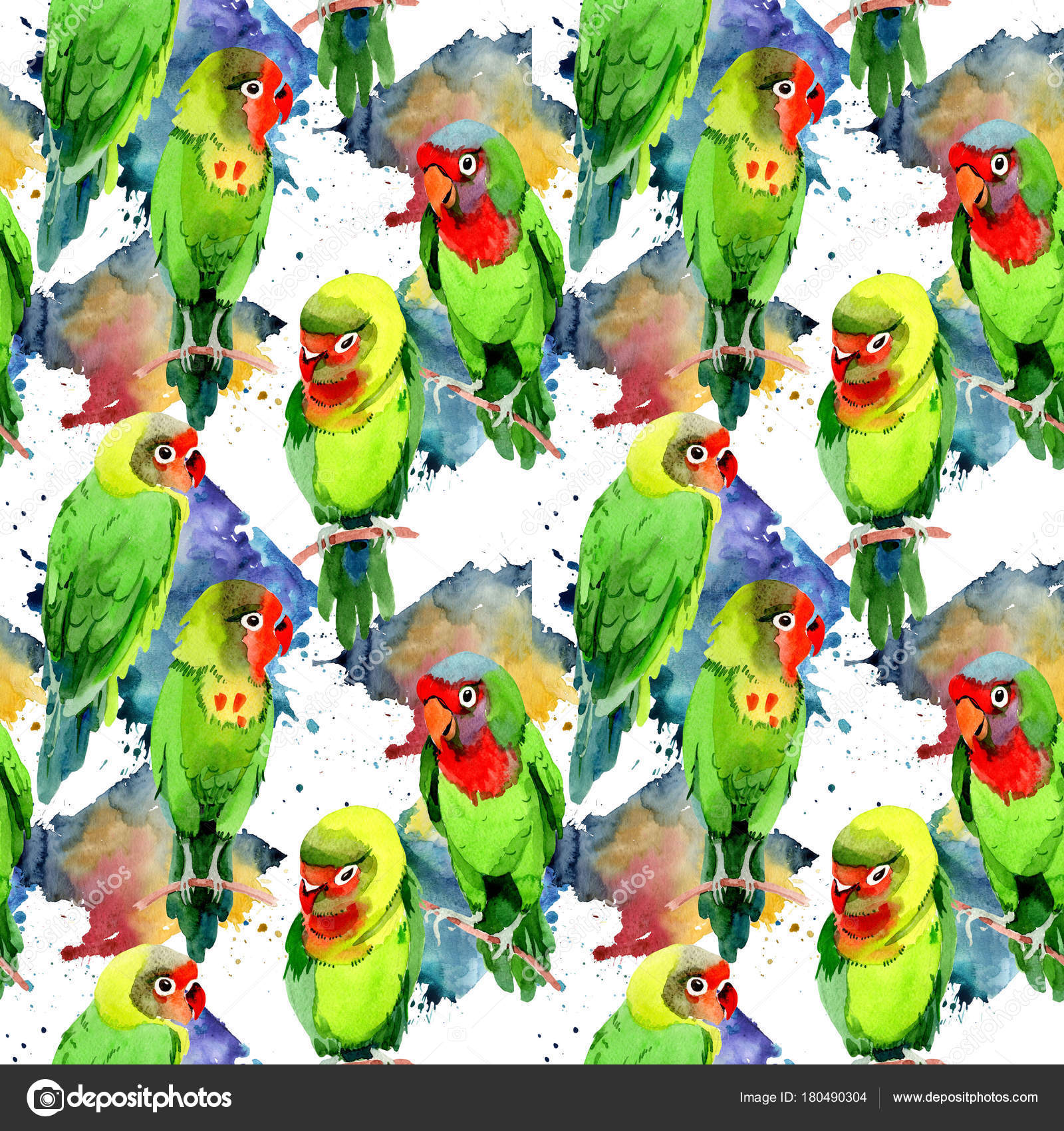 Sky birds small parrots pattern in a wildlife by watercolor style ...
