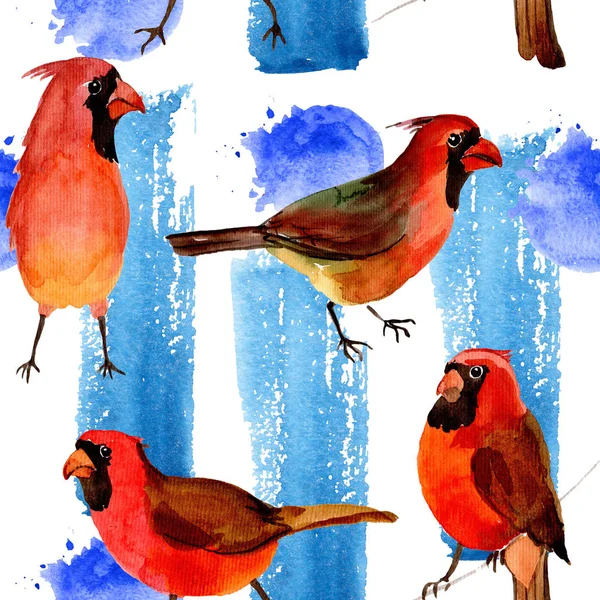 Sky bird red cardinal pattern in a wildlife by watercolor style. Stock ...