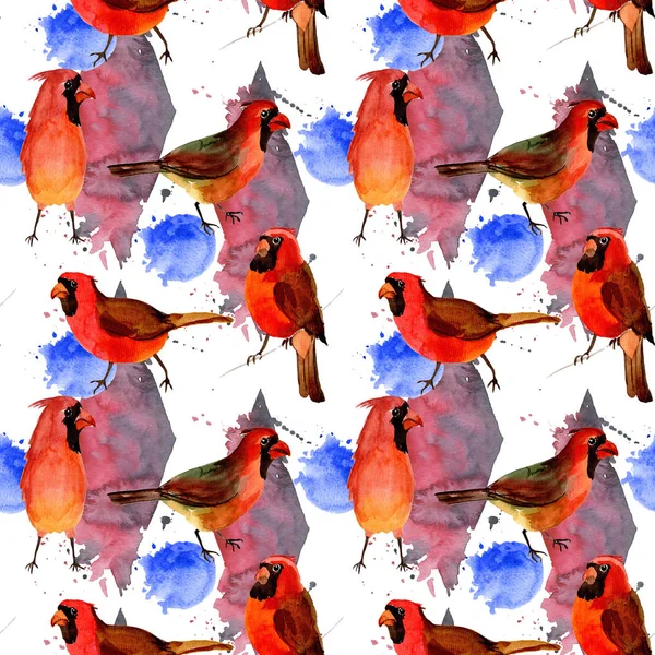 Sky bird red cardinal pattern in a wildlife by watercolor style. Stock ...