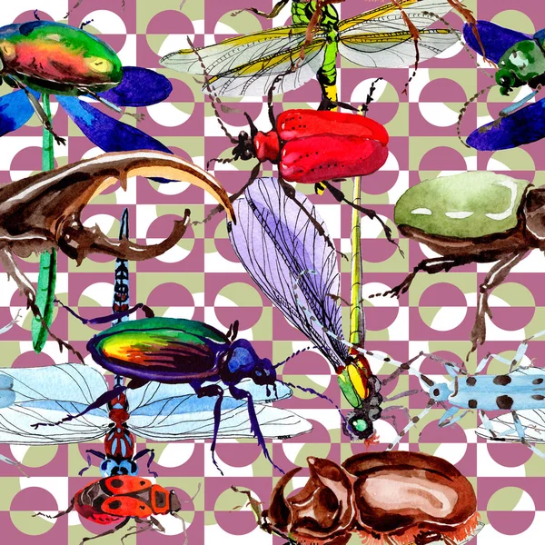 Exotic beetles wild insect pattern in a watercolor style. Stock Photo ...