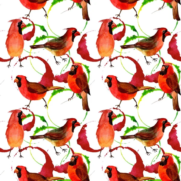 Sky bird red cardinal pattern in a wildlife by watercolor style. Stock ...