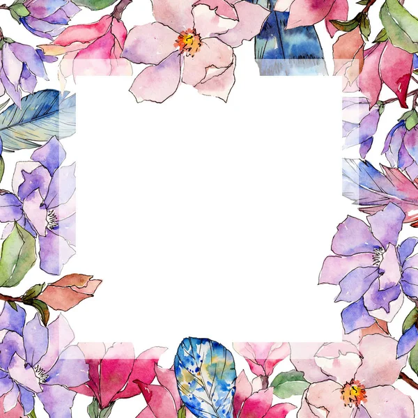 Wildflower magnolia flower frame in a watercolor style. Stock Photo by ...
