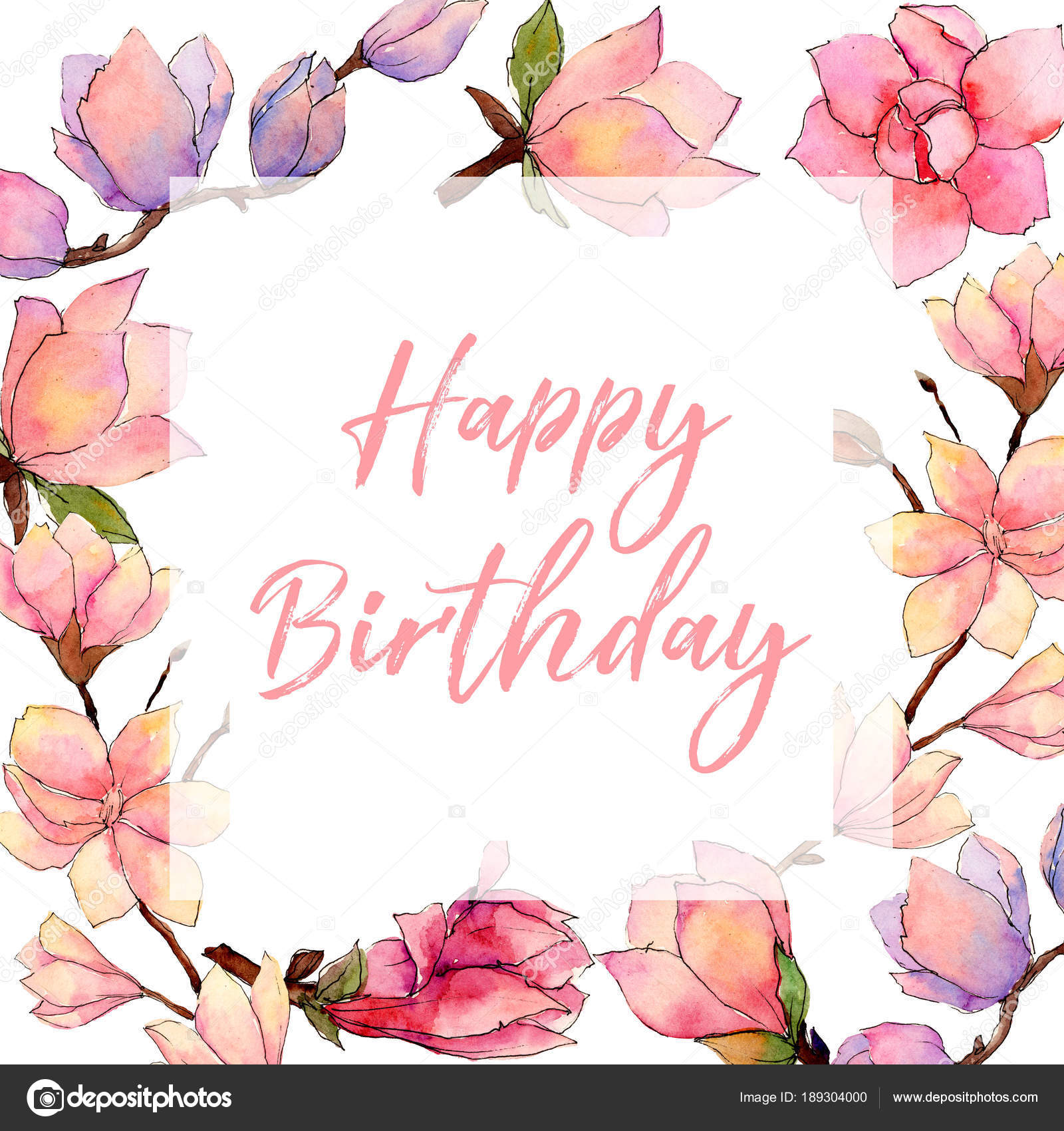 Wildflower magnolia flower frame in a watercolor style. Stock ...