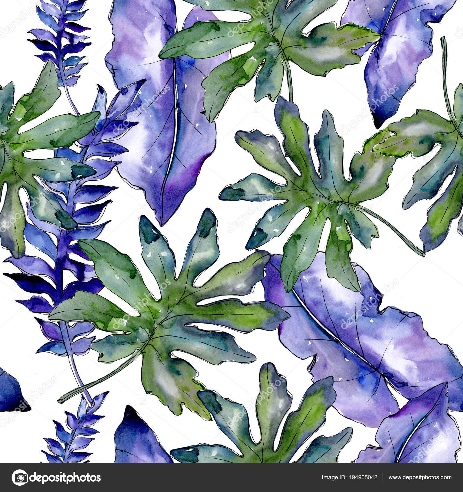 Blue tropical leaves in a watercolor style pattern. Stock Photo by ...