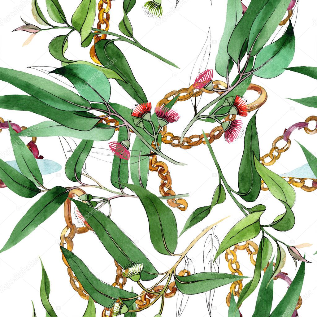 Flores botánicas florales de eucalipto. Conjunto de ilustración de fondo acuarela. Patrón de ...