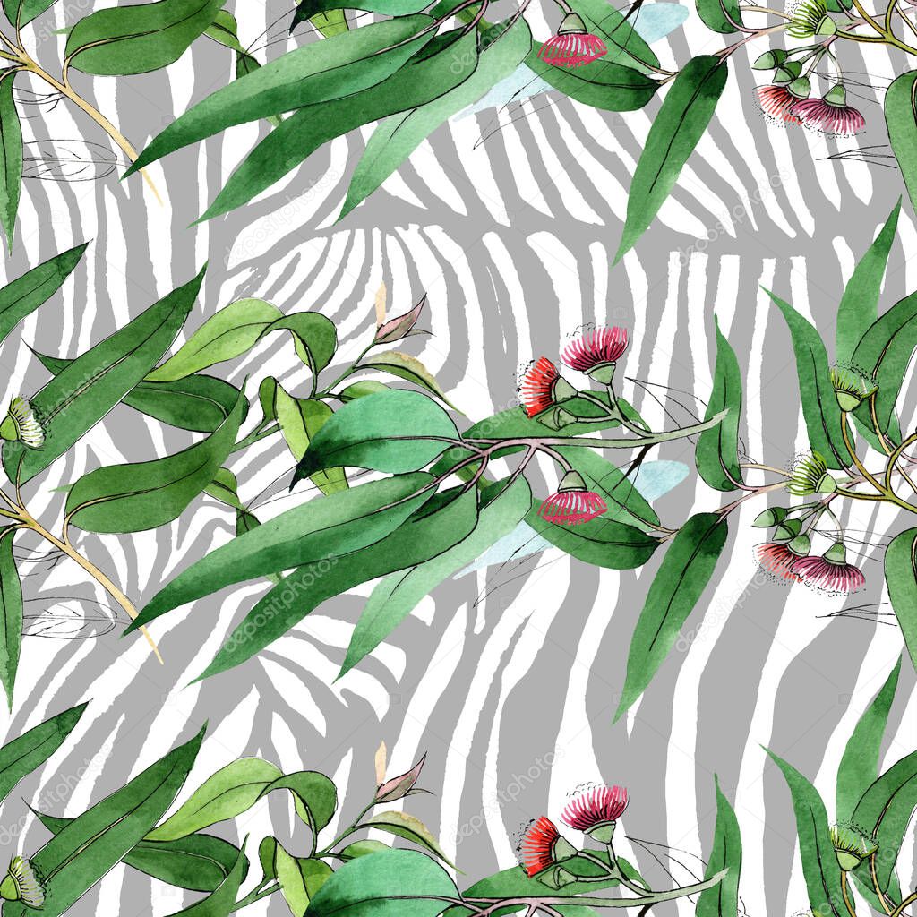 Flores bot nicas florales de eucalipto. Conjunto de ilustraci n de fondo acuarela. Patr n de ...