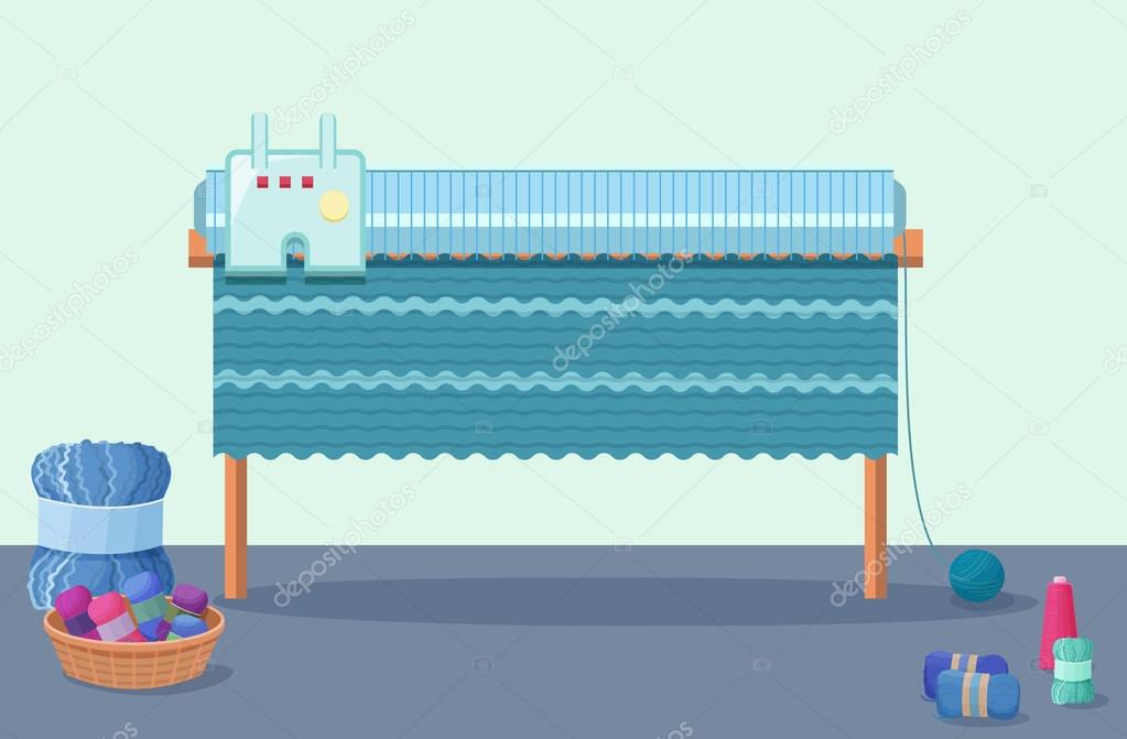 Máquina de tejer ilustración vectorial en estilo plano con yar de lana 2023