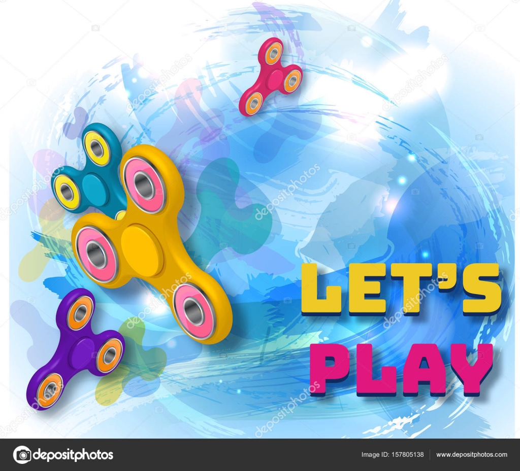 Fidget spinner watercolor blue background with colorful 3d icons of ...