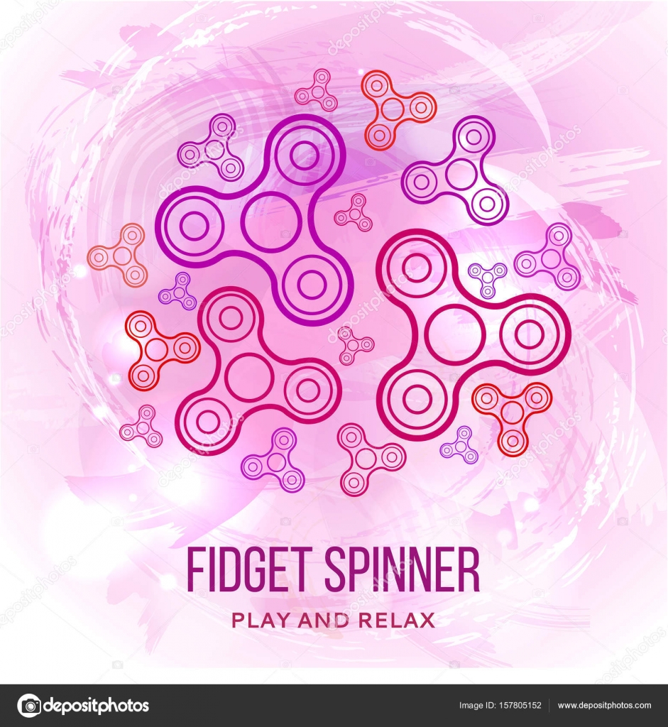Fidget spinner watercolor pink background with outline icons of modern ...