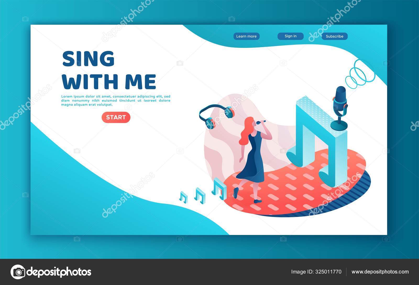 Singer contest 3d isometric landing page, vector colorful illustration ...