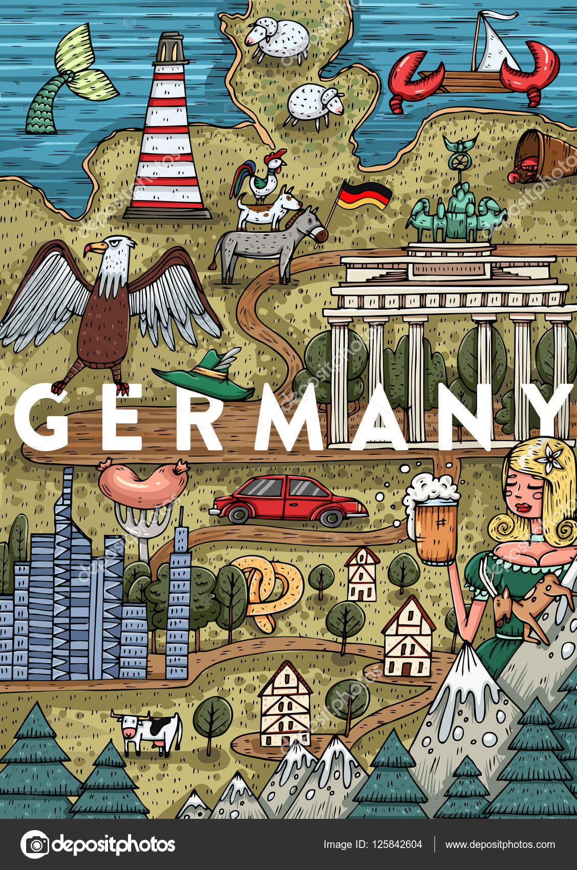 Cartoon Germany map with popular places Stock Vector Image by ©stotepic ...