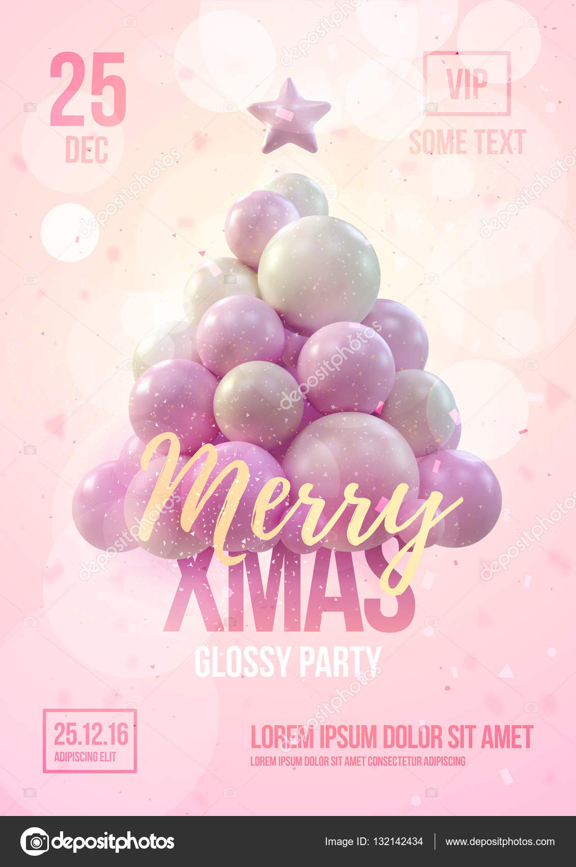 Christmas poster, flyer template with pink christmas tree made in ...
