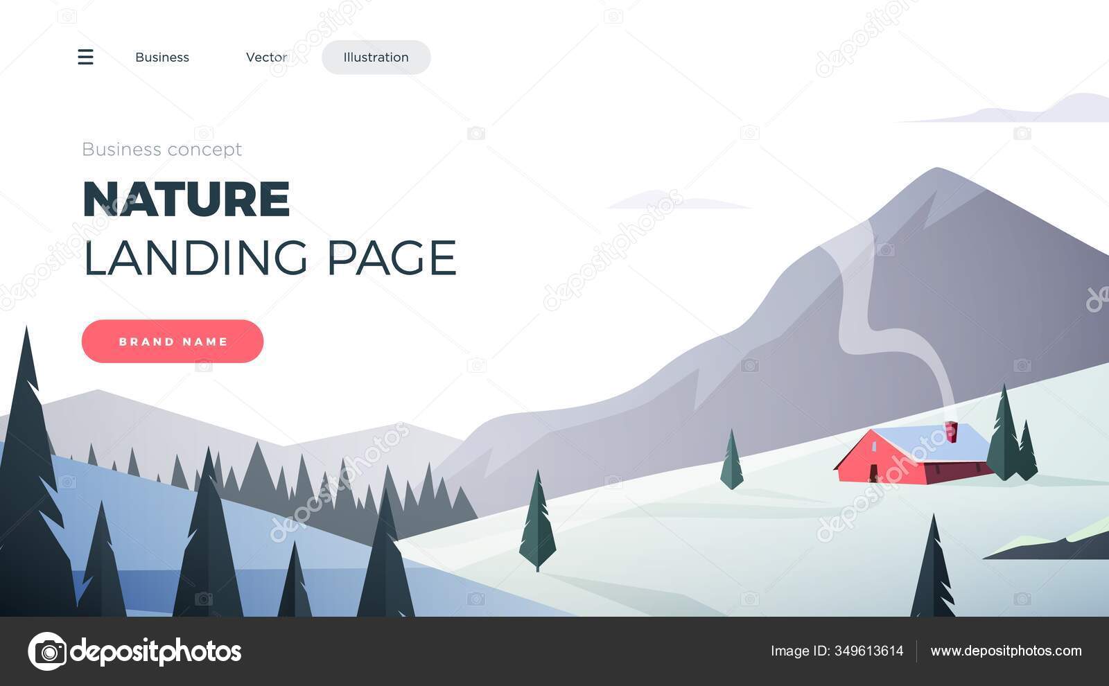 Landing Page Template Modern Landscape Background Trees Mountain Peaks ...