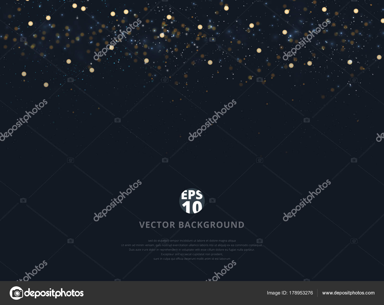 Abstract navy blue blurred background with bokeh and gold glitte Stock ...