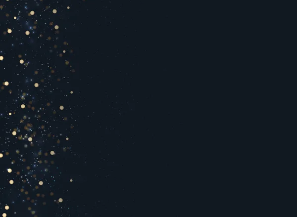 Abstract navy blue blurred background with bokeh and gold glitte ...