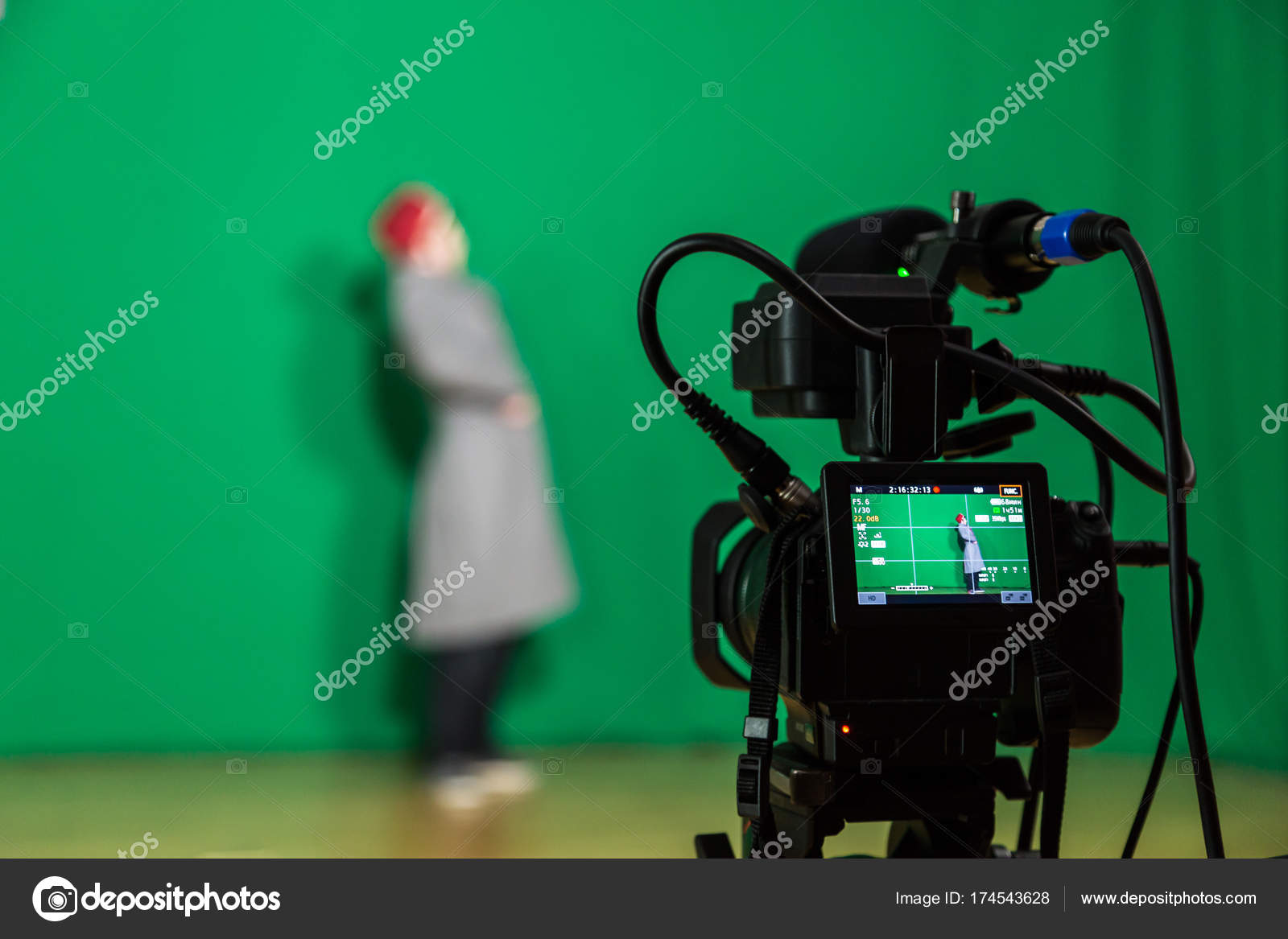 The actor starred in the interior on a green background. The chroma key ...