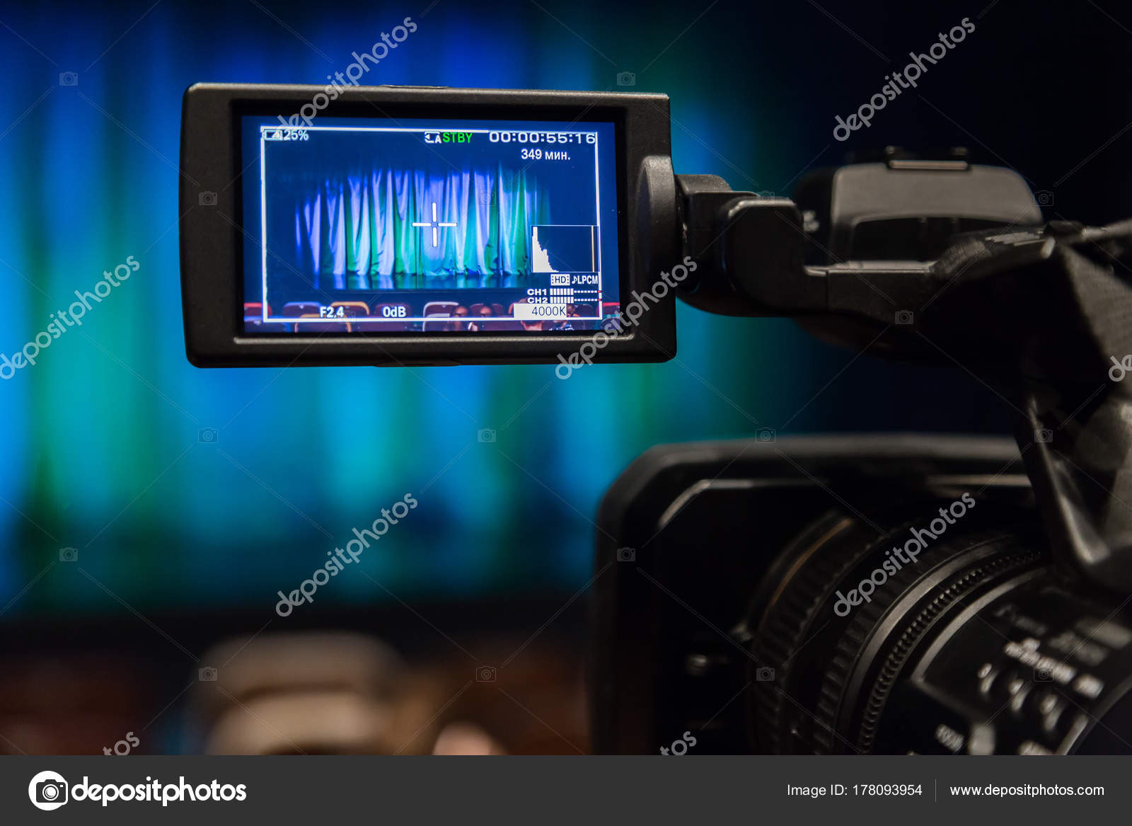 Lcd Display Camcorder Videography Theater Blue Green Curtain Stage ...