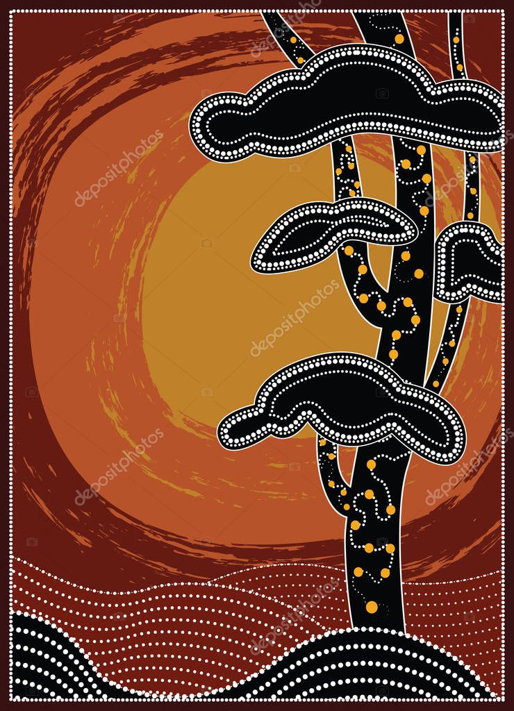 Aboriginal tree, Aboriginal art vector painting with tree. Illustration ...