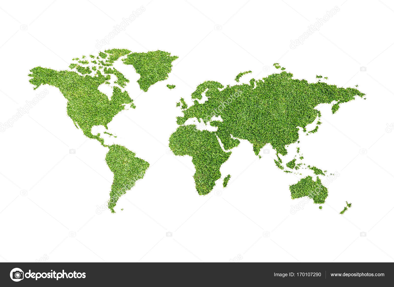 Ecological map of the world in green grass isolated on white background ...