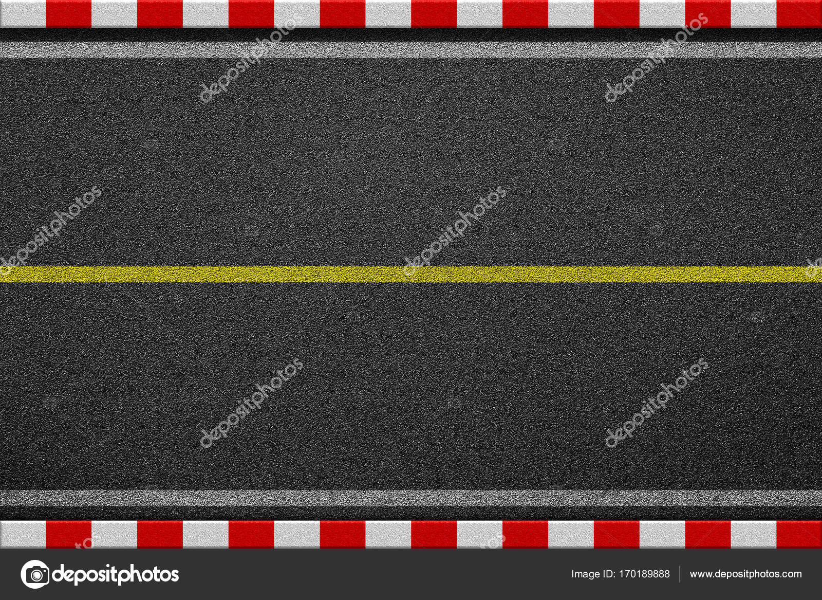 White line marking sign on black asphalt road. Red and white line on ...