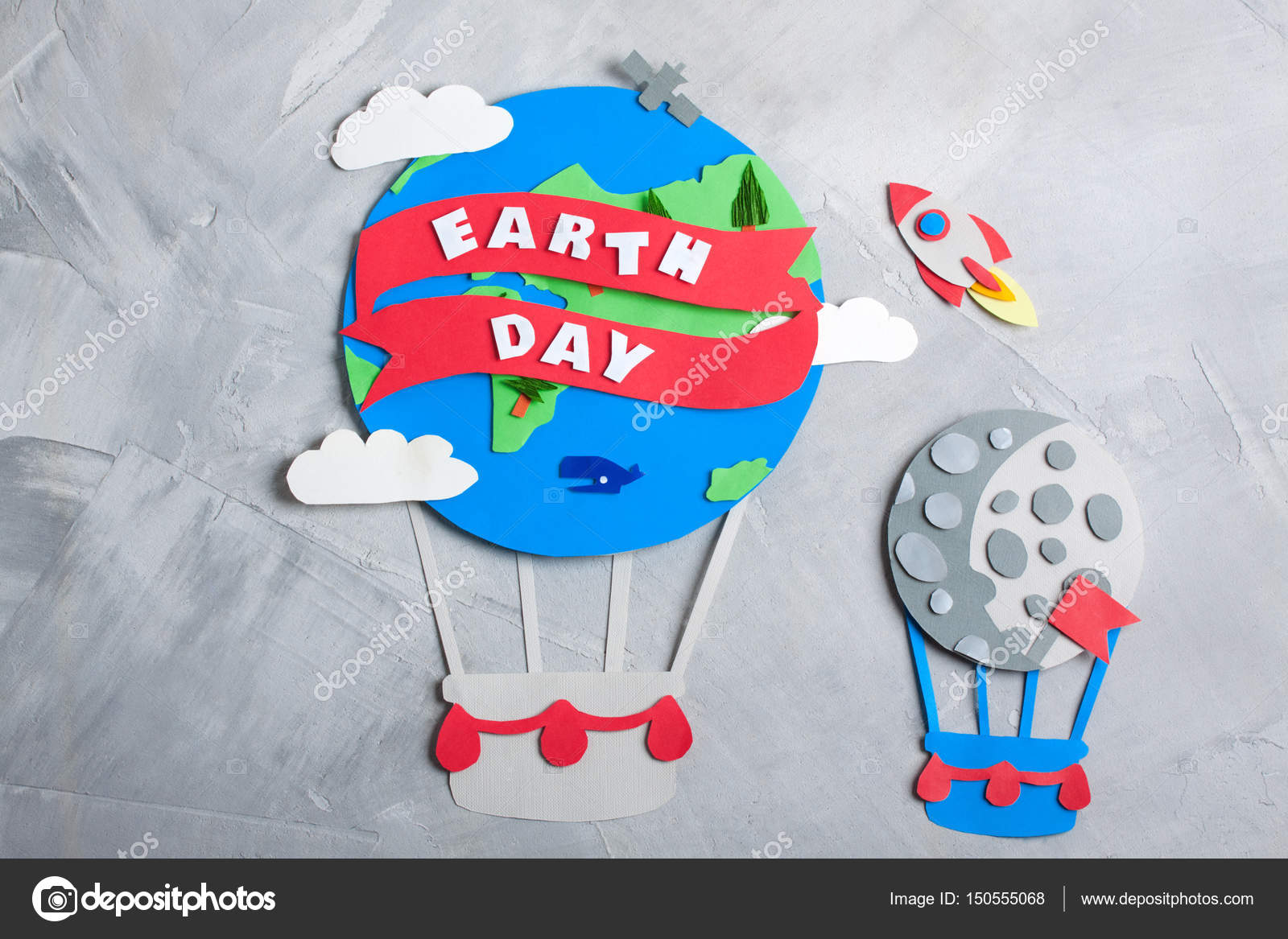 Paper craft earth globe handmade on gray concrete background. Stock ...