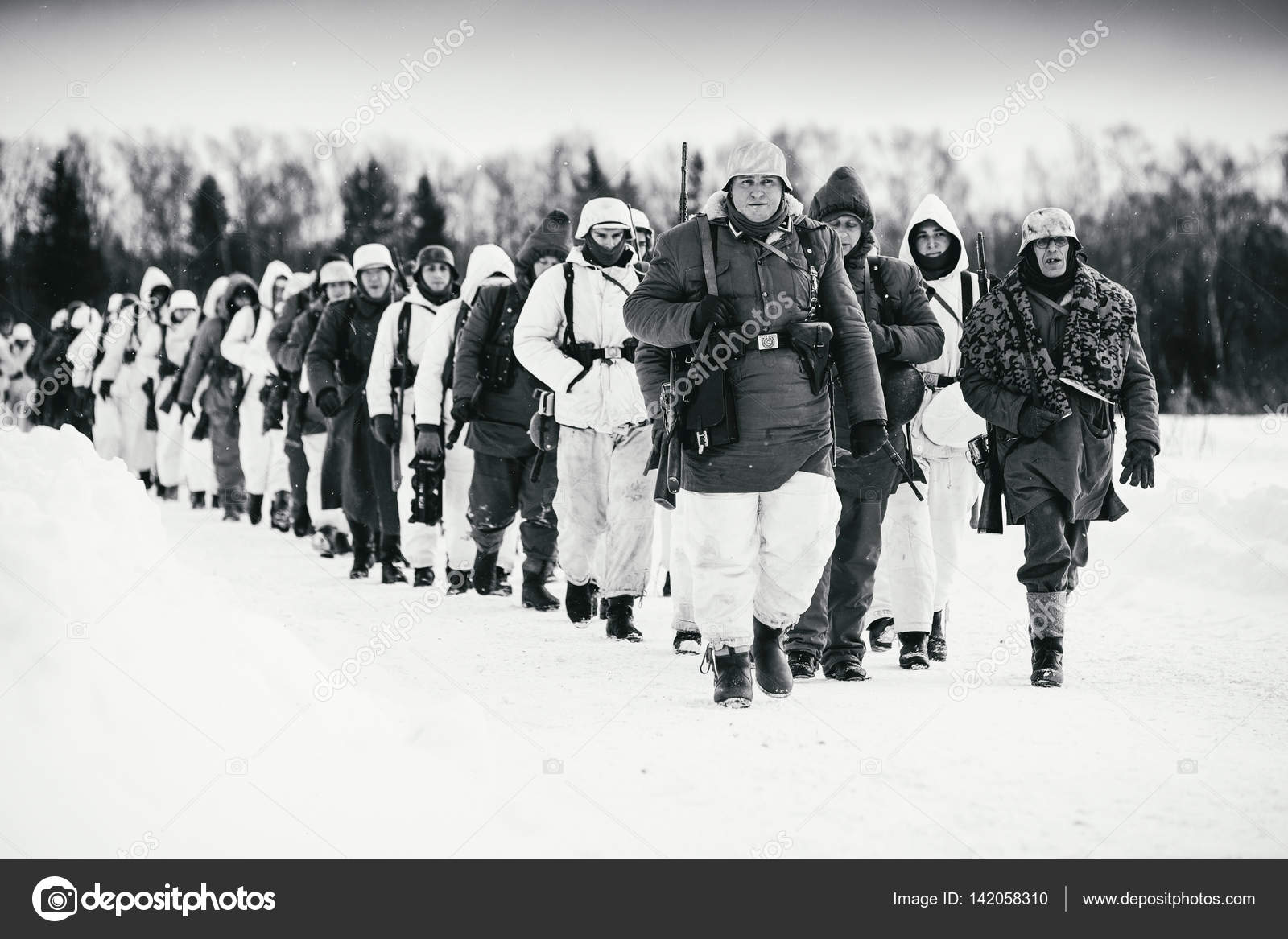 Column of the Wehrmacht infantry. Black and white photo. — Stock ...