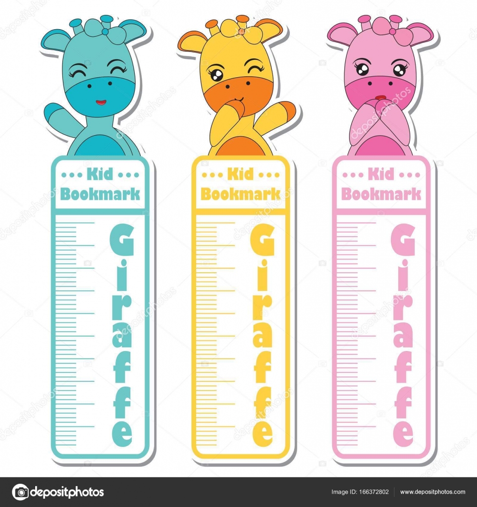 Bookmark label vector cartoon with cute giraffes on colorful background ...