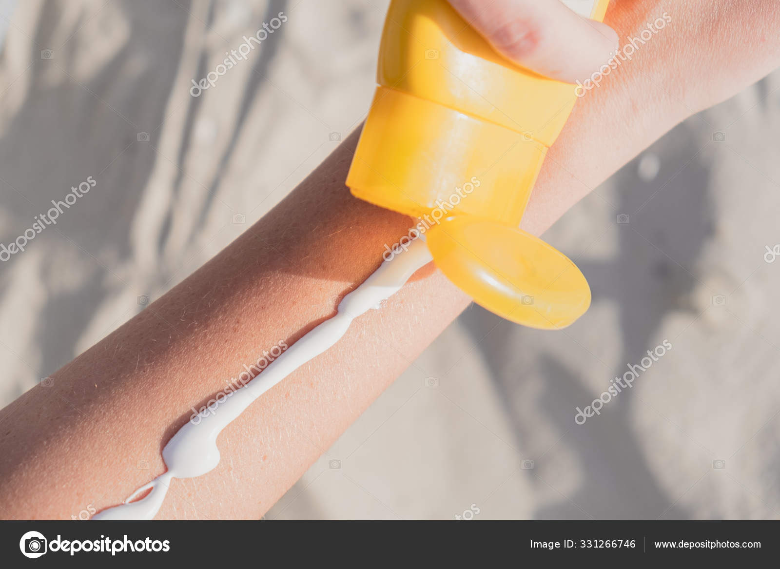 Human Hand Sun Protection Cream Tube Concept Protecting Skin Sun Stock ...